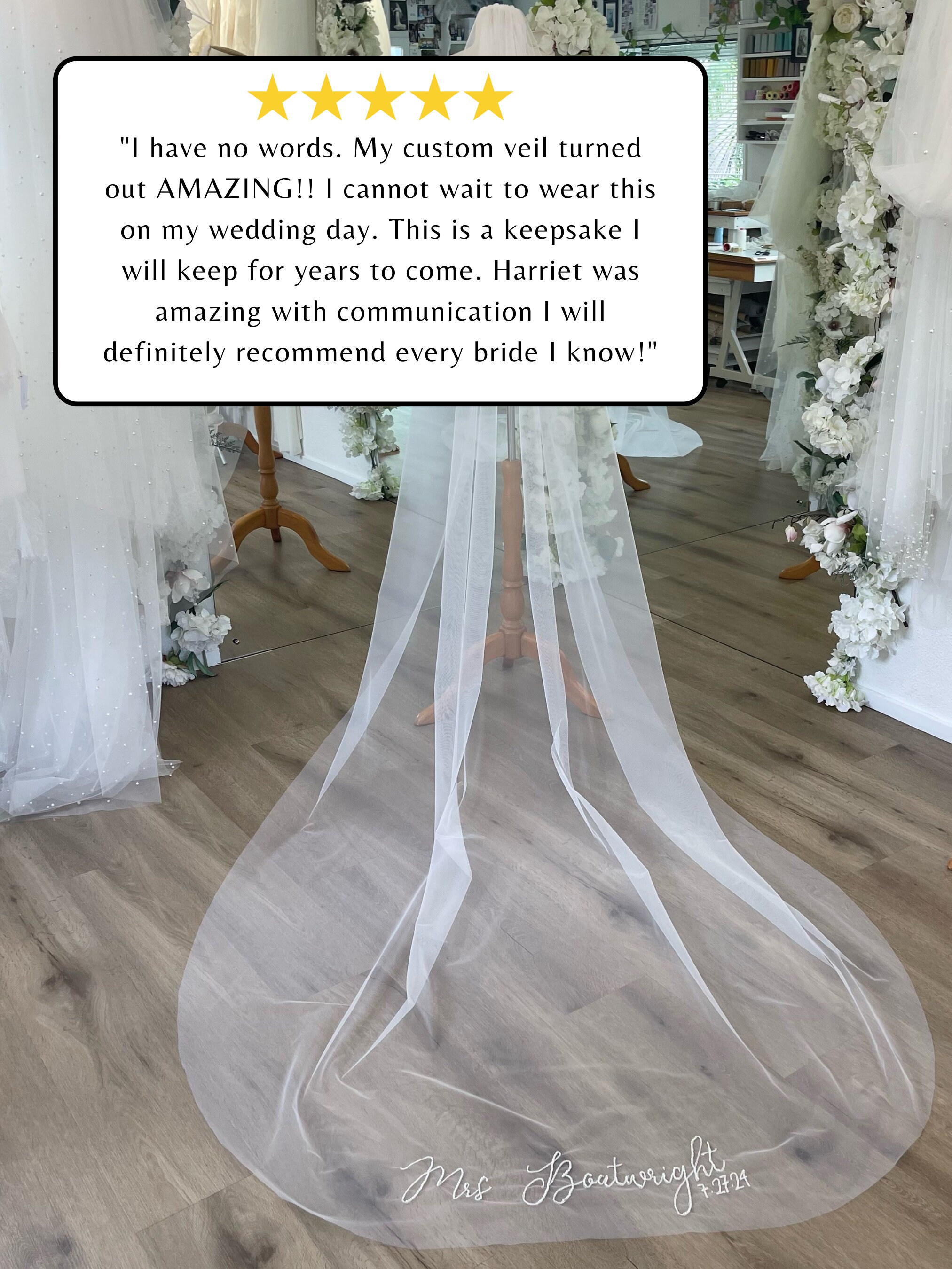 Wedding Veil With Words Pearl Veil Custom Beaded Applique Personalized ...