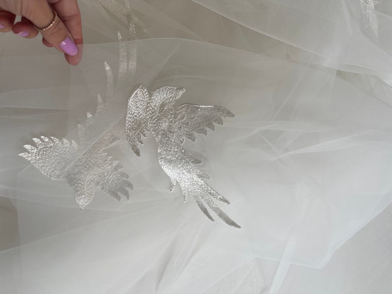 Bird Wedding Veil With Embroidered Birds Crane Feather Veil Bridal Bird ...