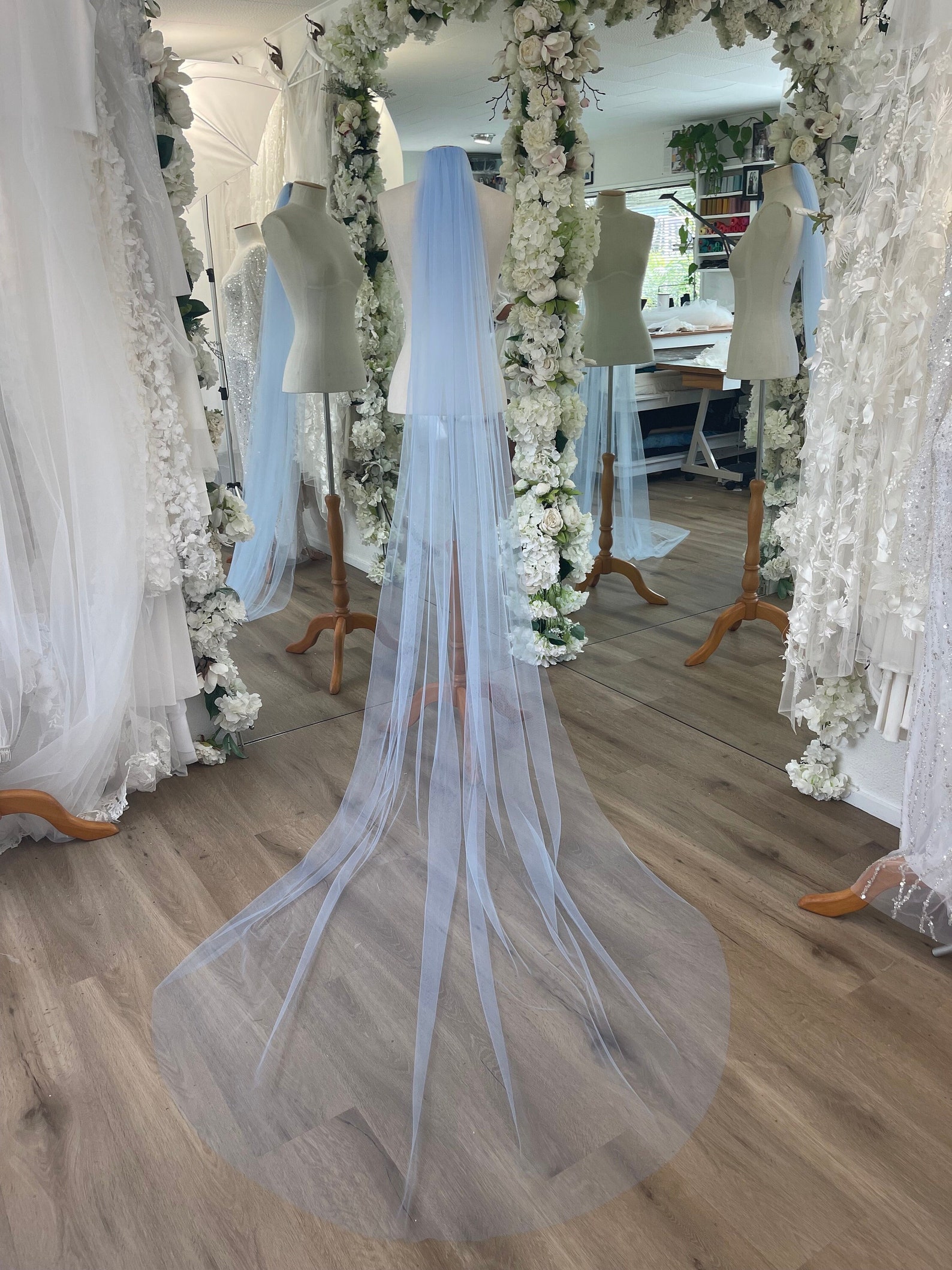 Coloured Veil Blue Wedding Veil Light Blue Bridal Veil Las Etsy