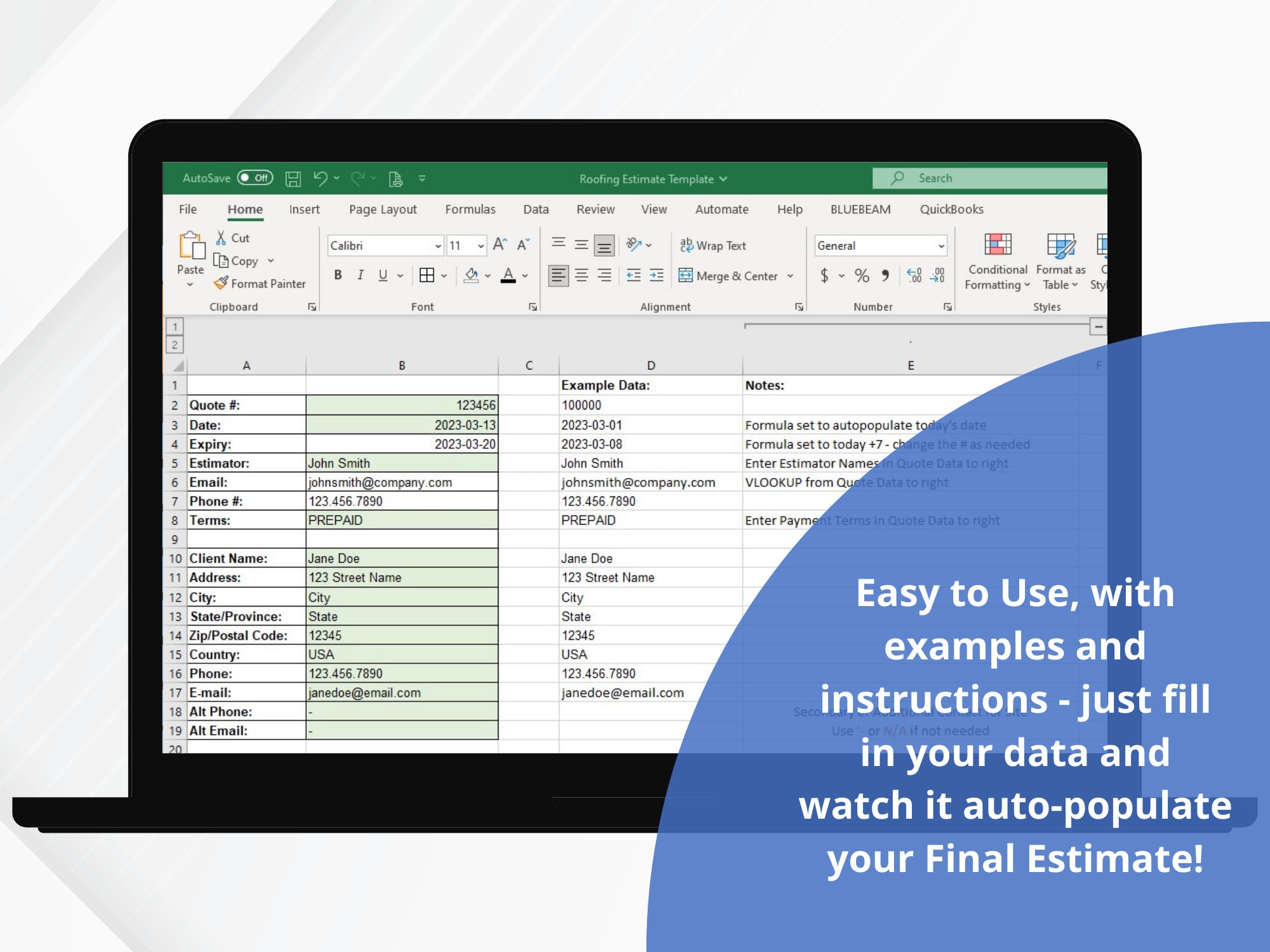 Excel Roofing Estimate Template | Roofer Quote Template | Simple ...