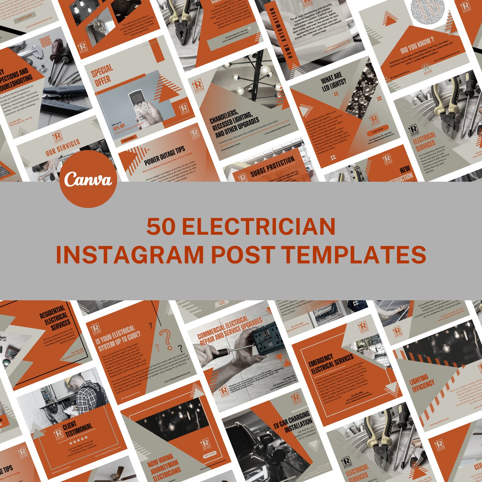 50 Electrician Instagram Post Templates for Canva Electrical Business ...