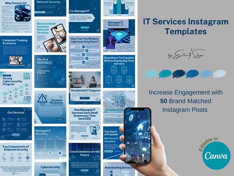 50 IT Services Instagram Post Templates for Canva Computer Repair ...