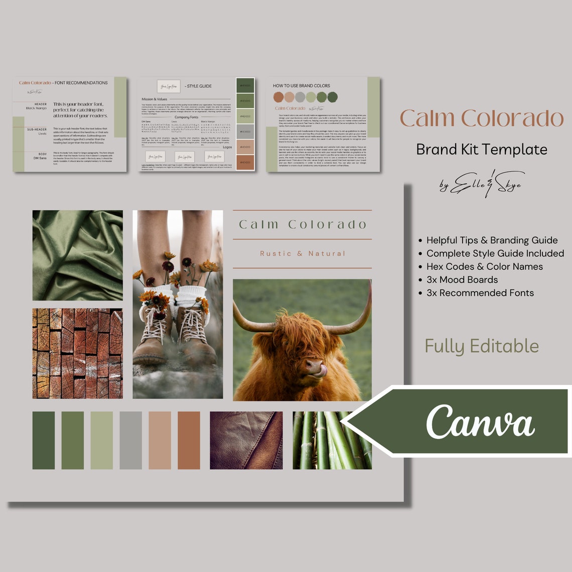 Calm Colorado Brand Palette, Editable Canva Colour Palette With Hex ...
