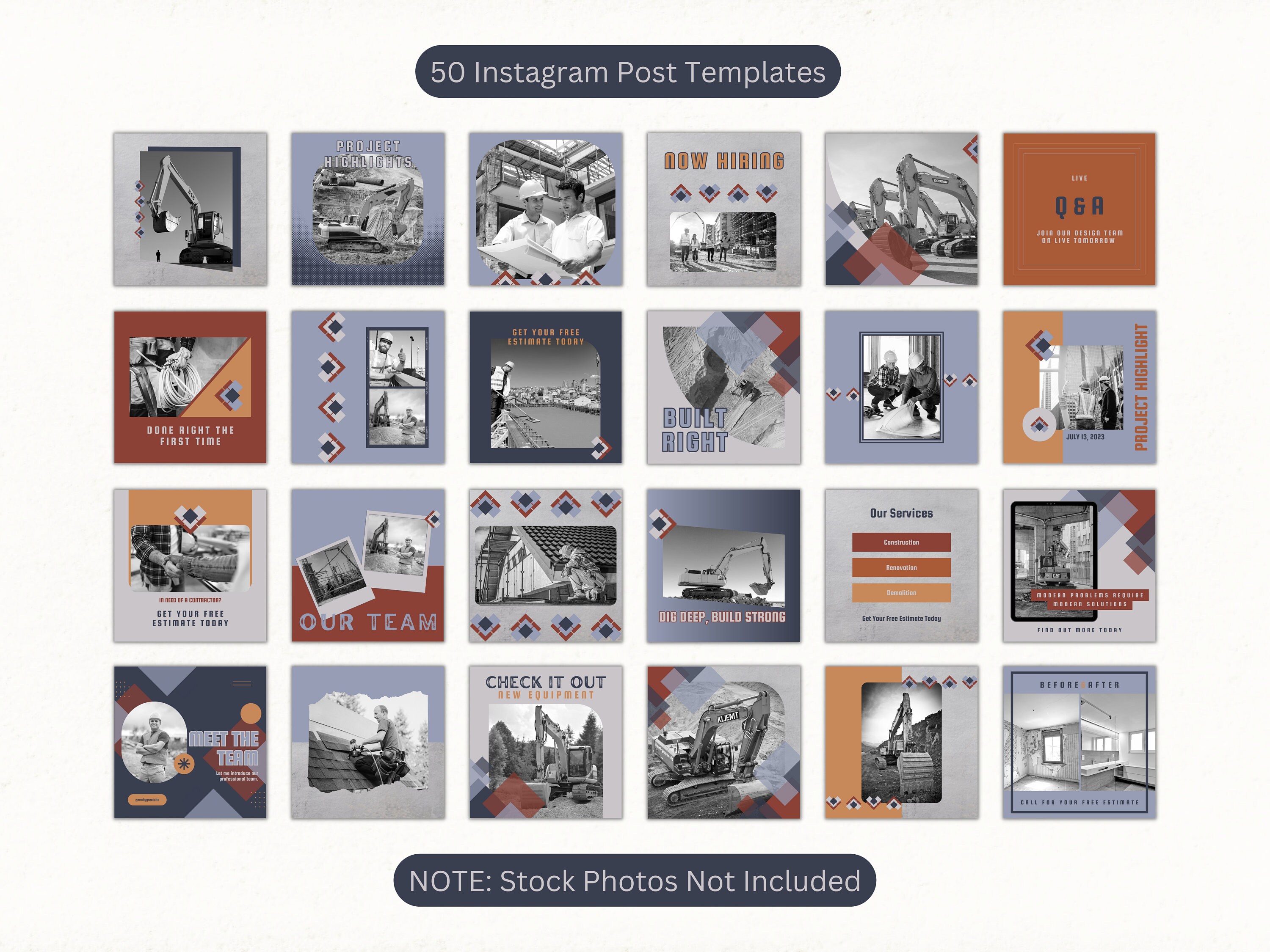 50 Construction Instagram Post Templates for Canva Contractor Instagram ...