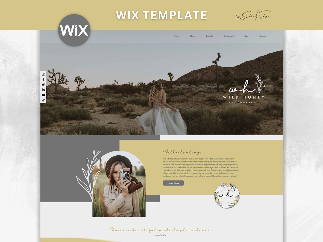 Plantilla de sitio web de fotografía Wix - Tema de fotografía Wix - Diseño web Boho - Galería de ...