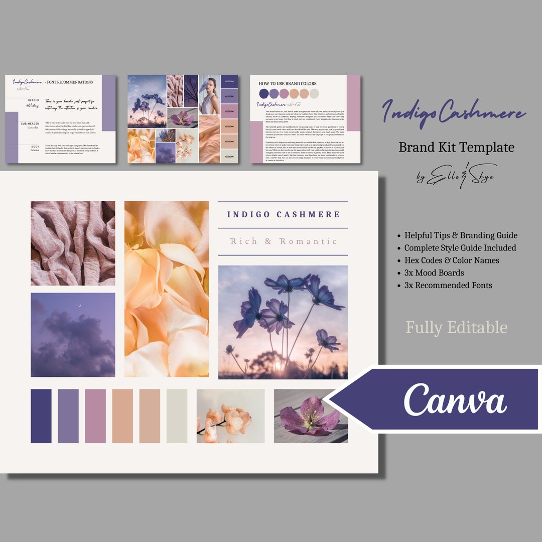 Indigo Cashmere Brand Palette, Editable Canva Colour Palette With Hex ...