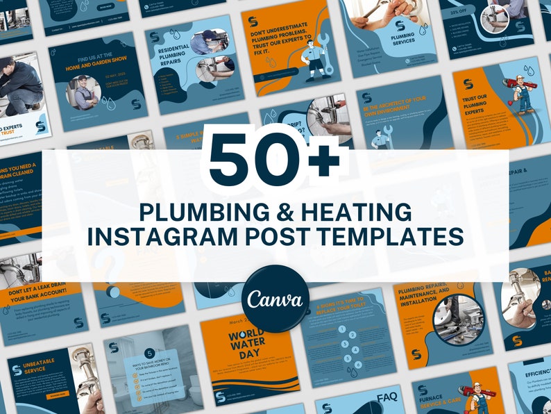 50+ Plumbing & Heating Instagram Post Templates for Canva - Plumbing ...