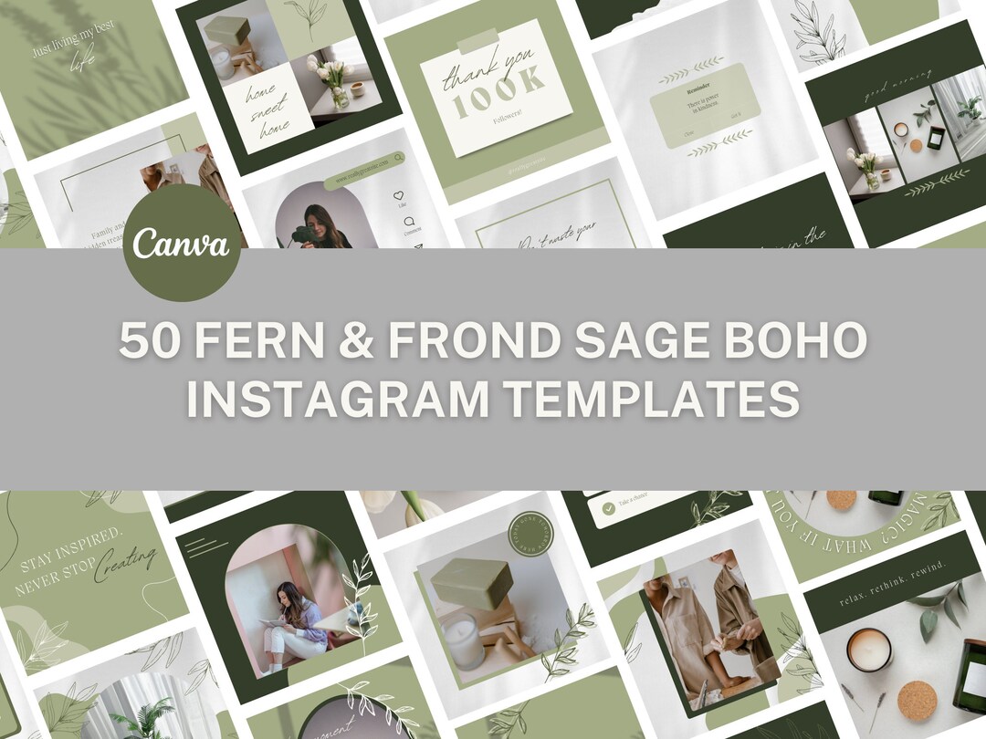 Boho Sage Green Instagram Post Templates for Canva - Etsy