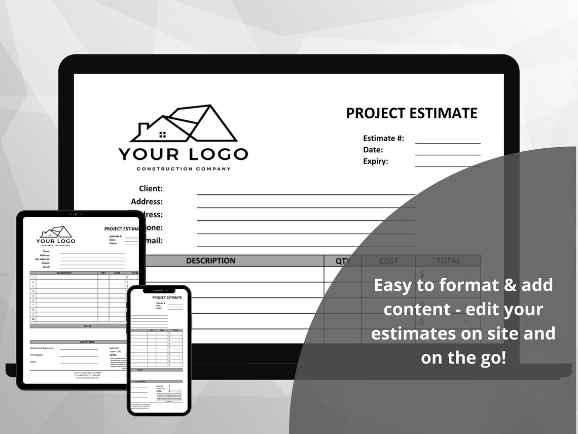 Project Estimate Template | Printable Job Estimate | Editable Word and ...