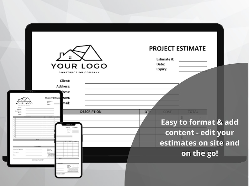 Project Estimate Template | Printable Job Estimate | Editable Word and Excel Construction Bid ...