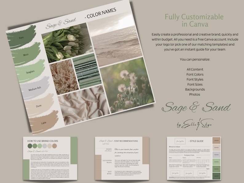 Sage and Sand Brand Palette, Editable Canva Colour Palette With Hex ...