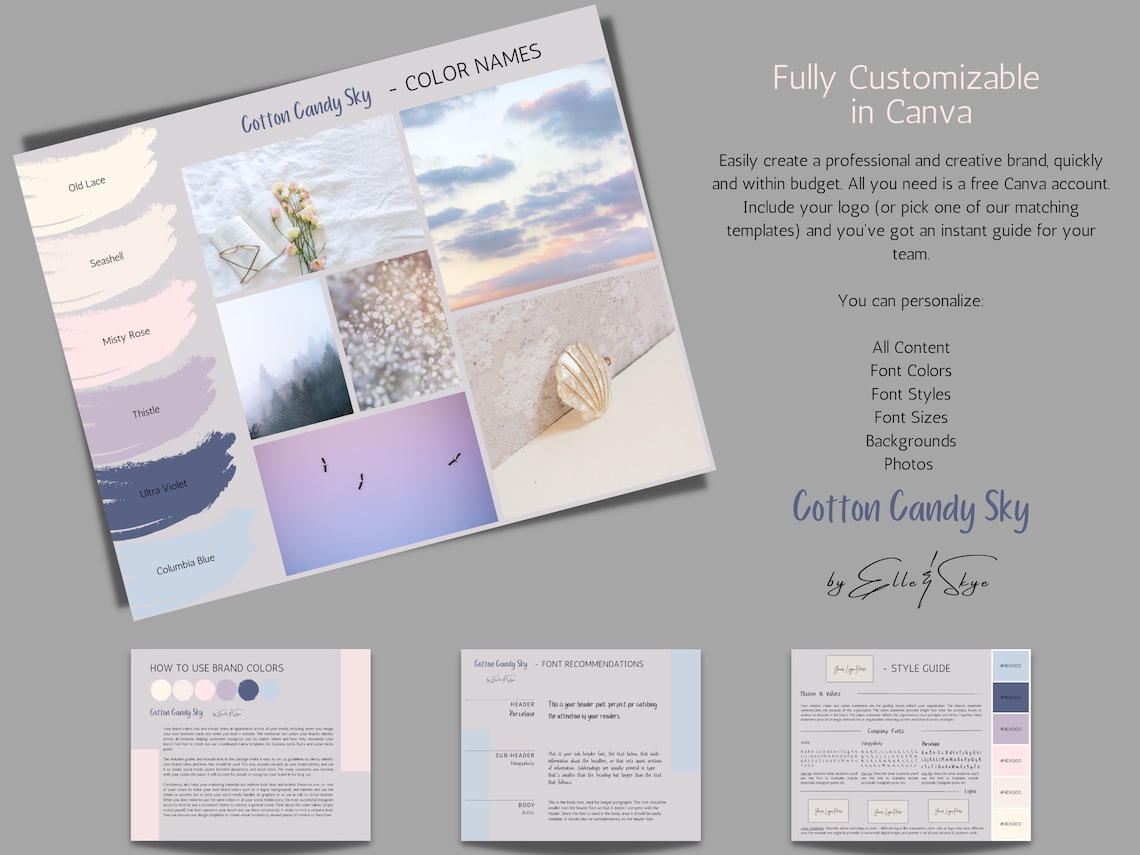 Cotton Candy Sky Brand Palette, Editable Canva Colour Palette With Hex ...