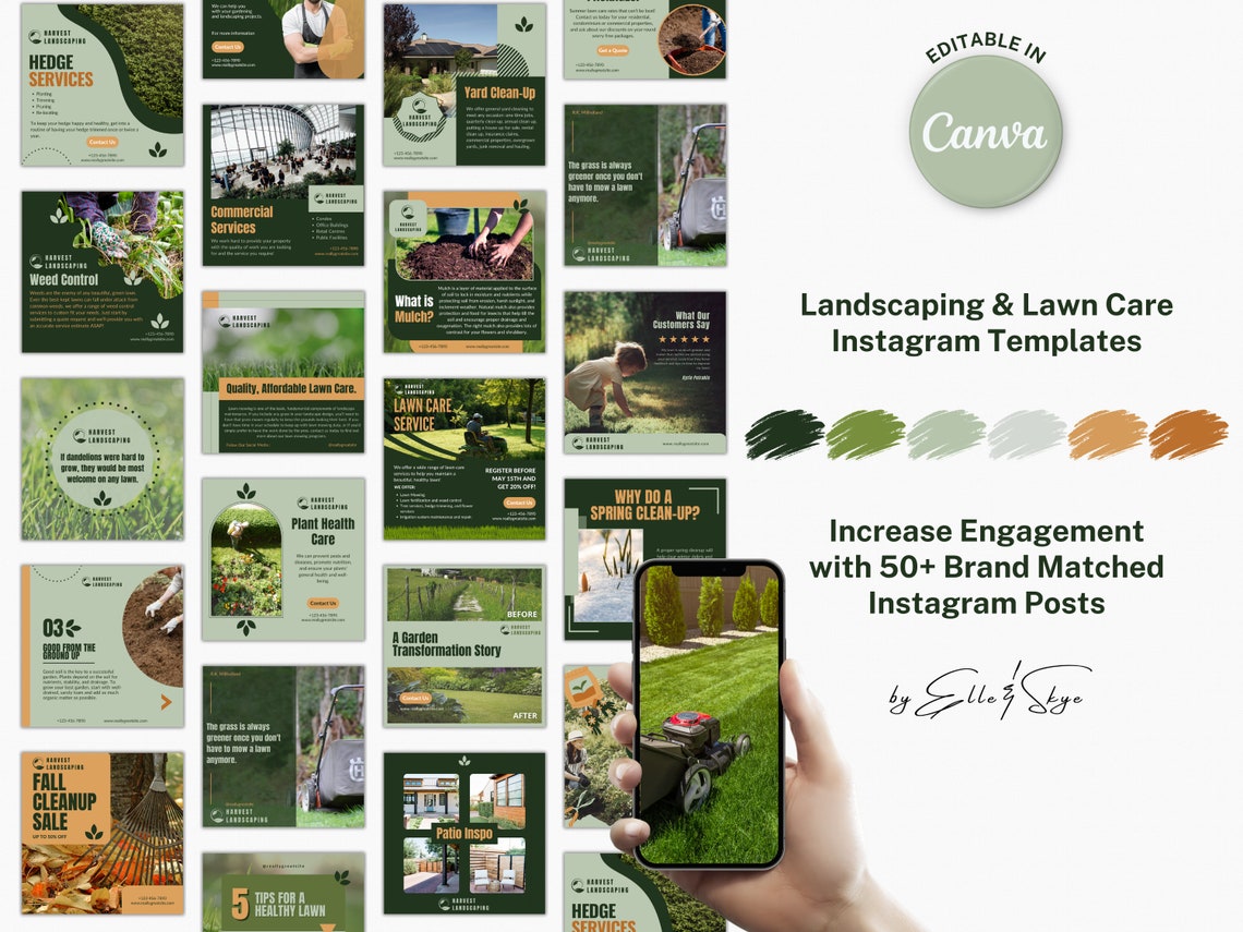 50 Landscaping & Lawn Care Instagram Post Templates for Canva | Yard ...