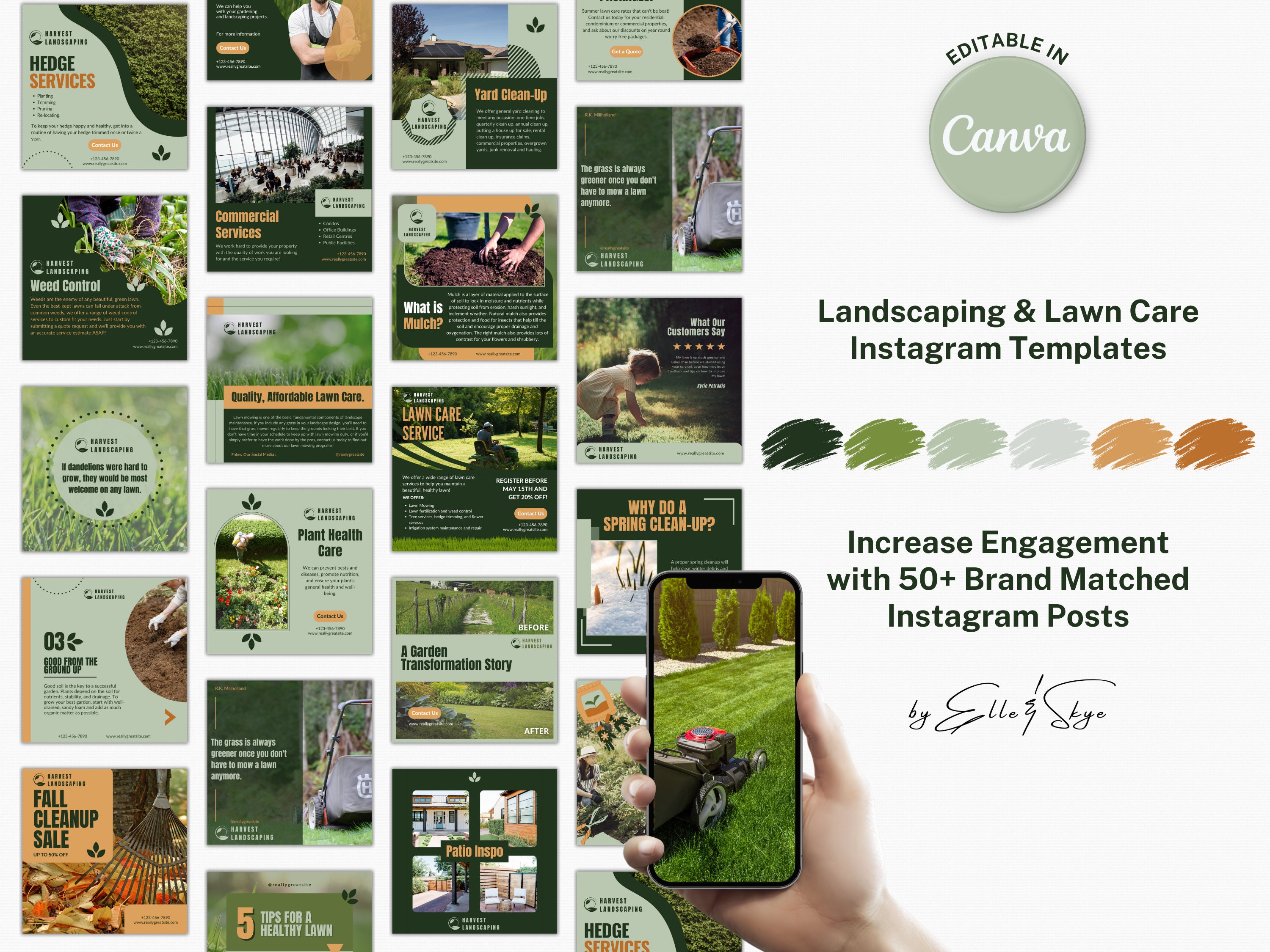 50 Landscaping & Lawn Care Instagram Post Templates for Canva Yard ...