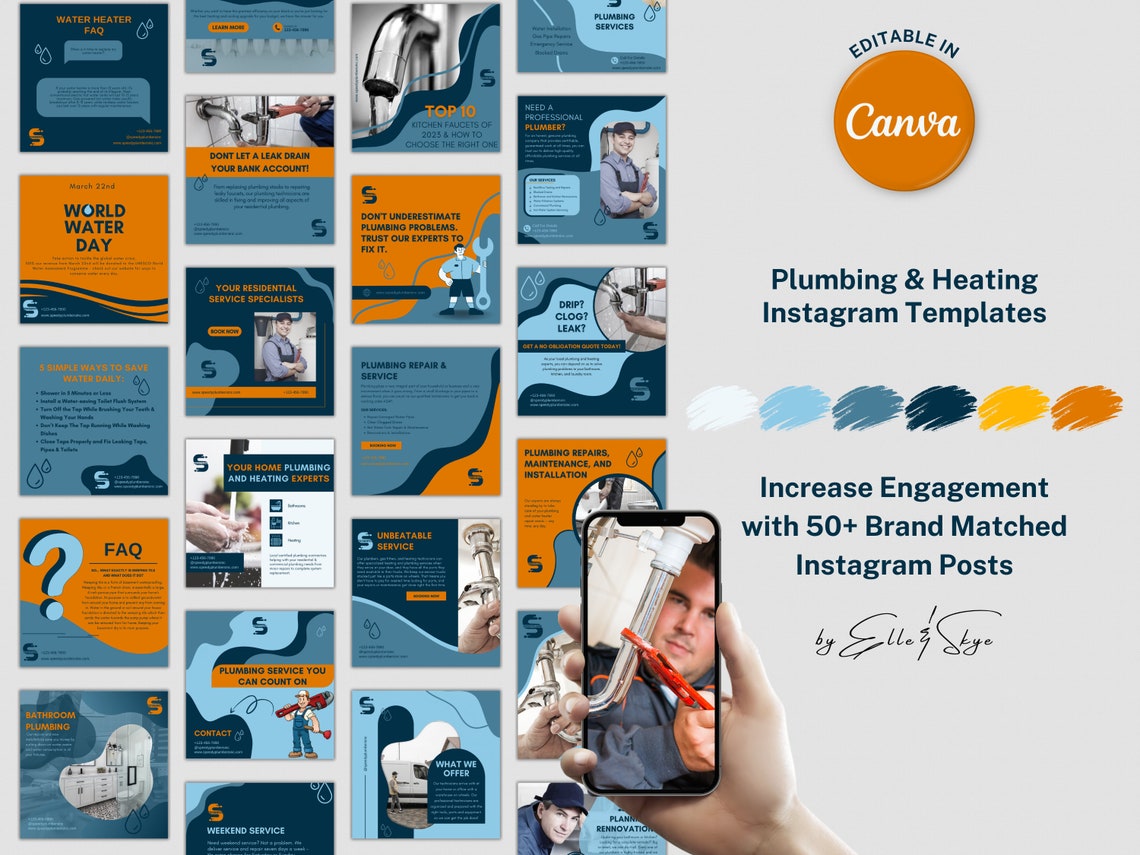 50+ Plumbing & Heating Instagram Post Templates for Canva - Plumbing ...