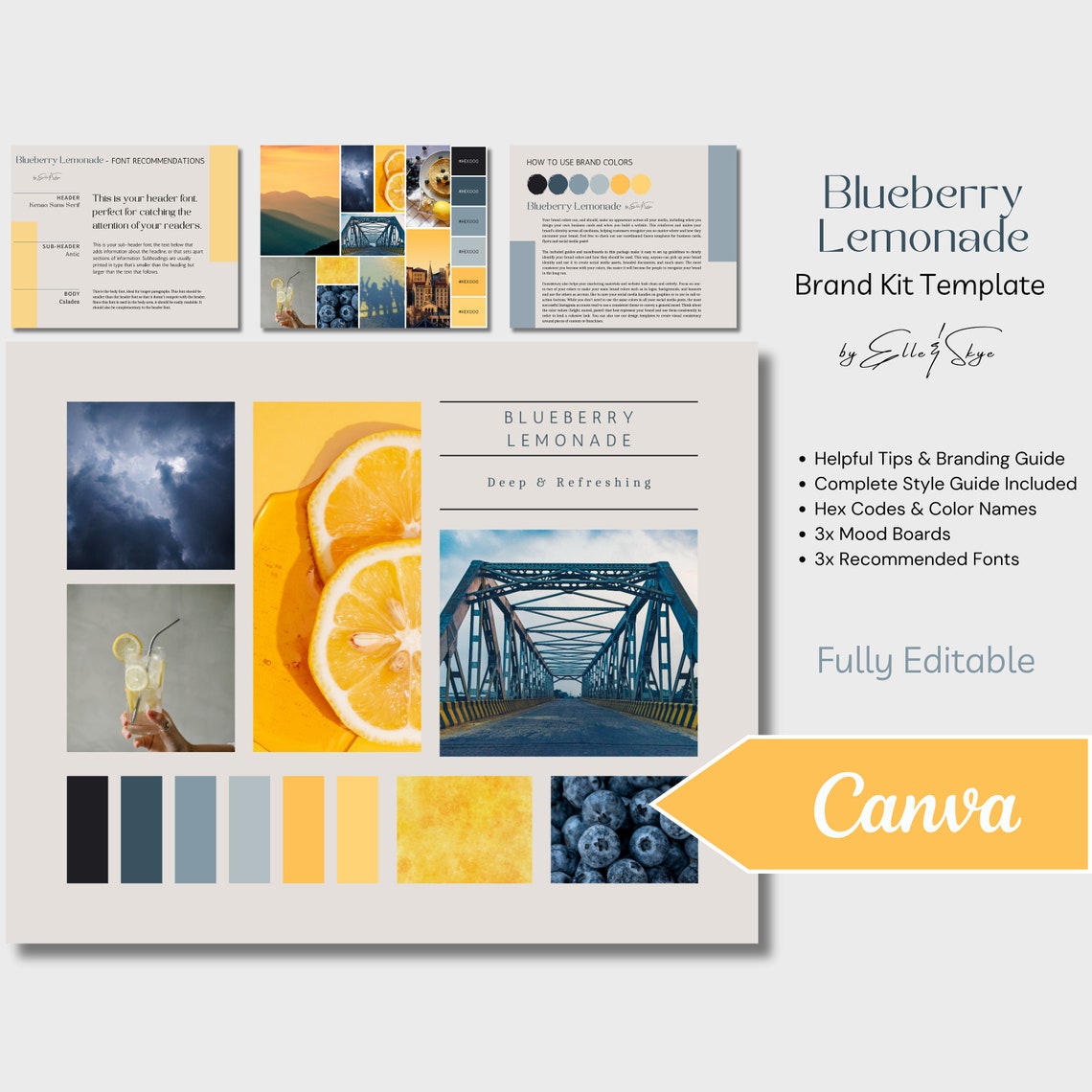Blueberry Lemonade Brand Palette, Editable Canva Colour Palette With ...