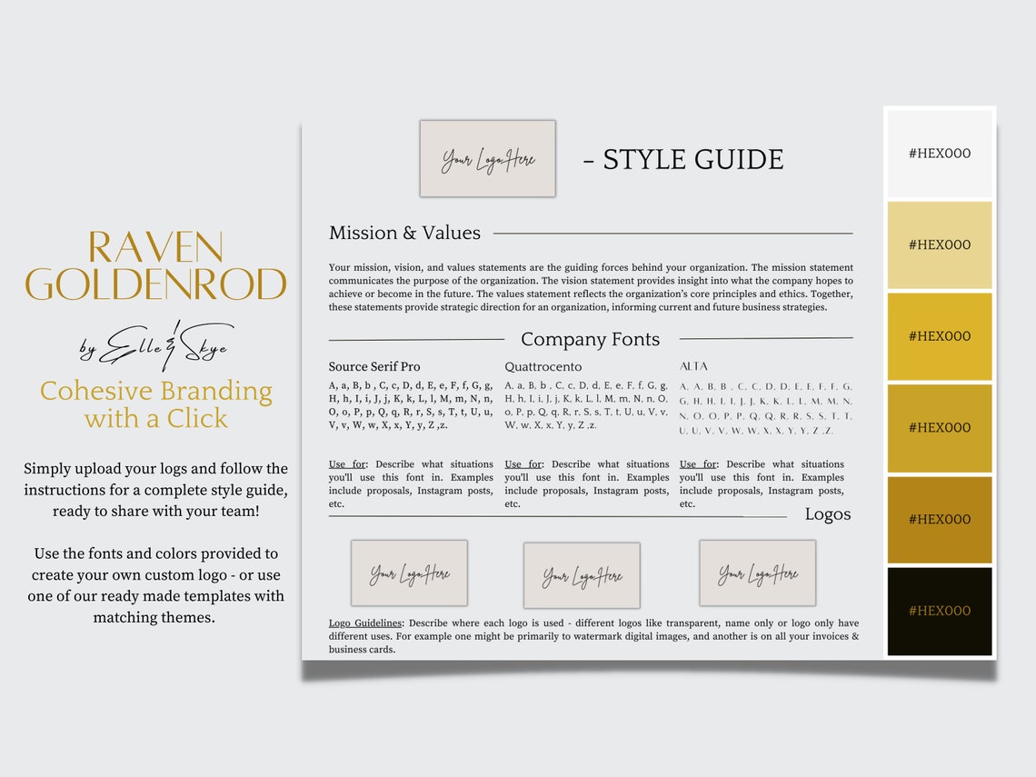 Raven Goldenrod Brand Palette, Editable Canva Colour Palette With Hex ...