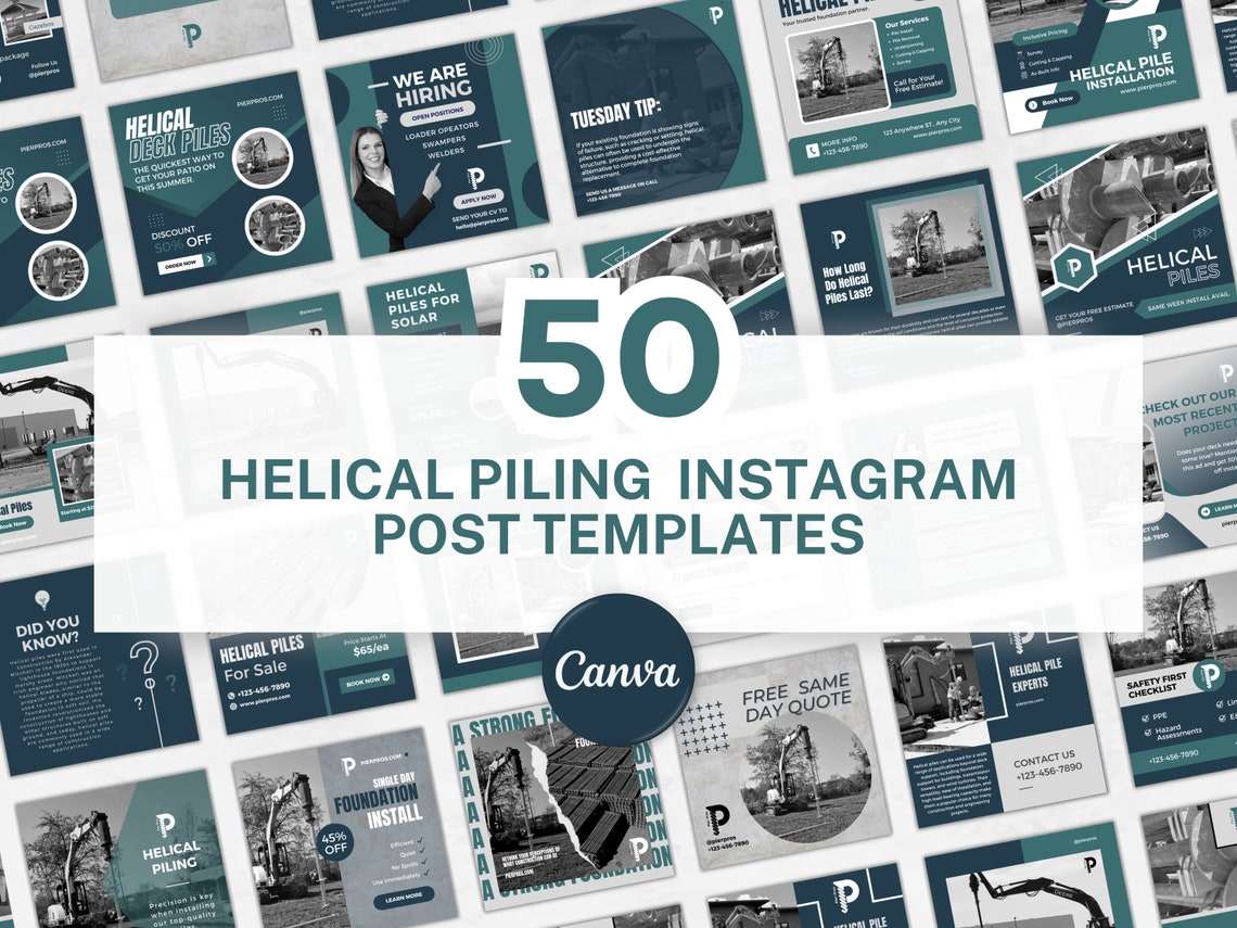 Helical Pile Social Media Templates, 50 Instagram Posts, 20 Story ...