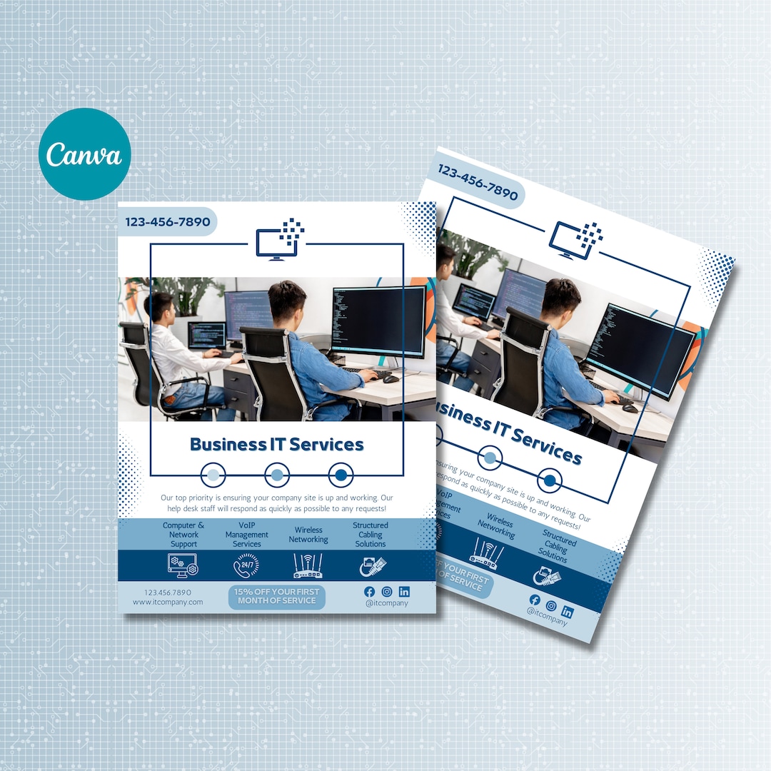 IT Business Services Flyer Template, Printable Computer Repair Flyer ...
