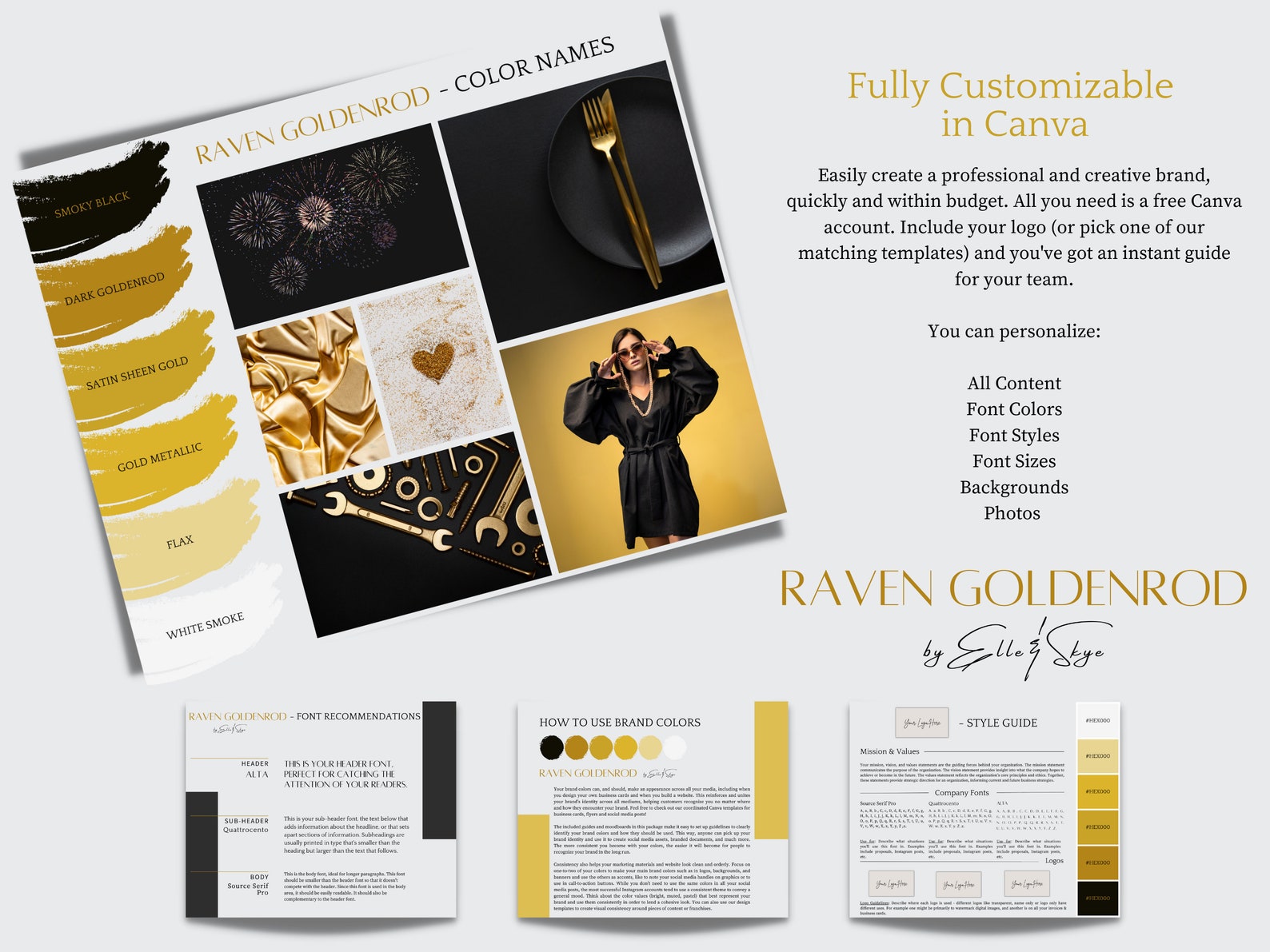Raven Goldenrod Brand Palette, Editable Canva Colour Palette With Hex ...