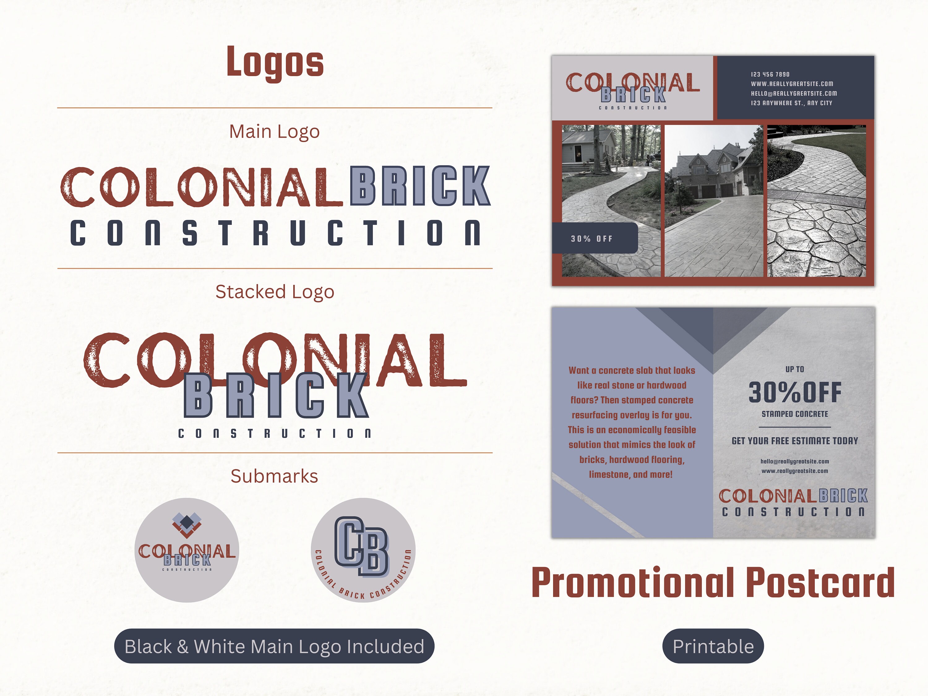 Branding Bundle Colonial Brick DIY Canva Construction Logo Templates ...