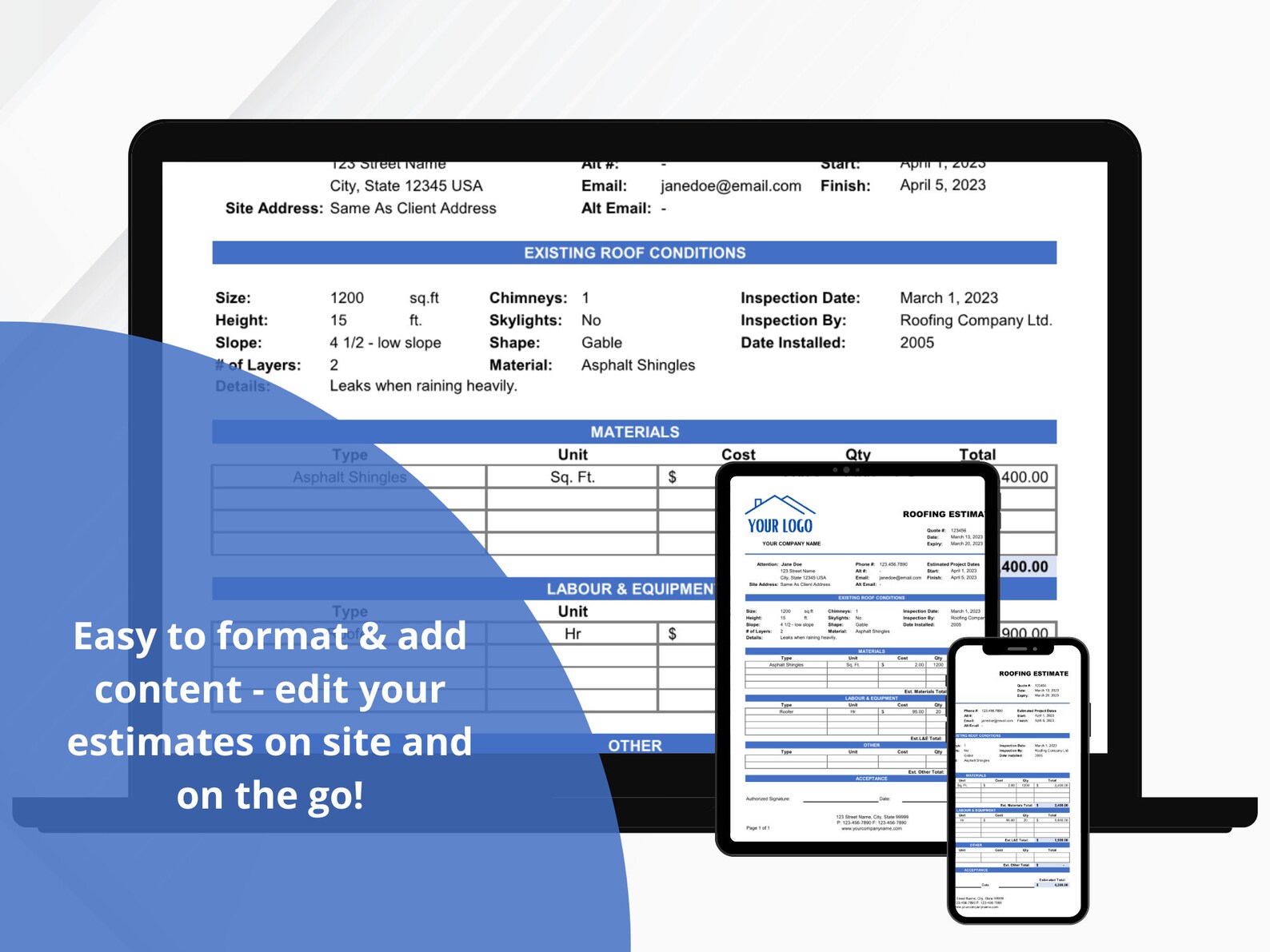 Excel Roofing Estimate Template | Roofer Quote Template | Simple ...