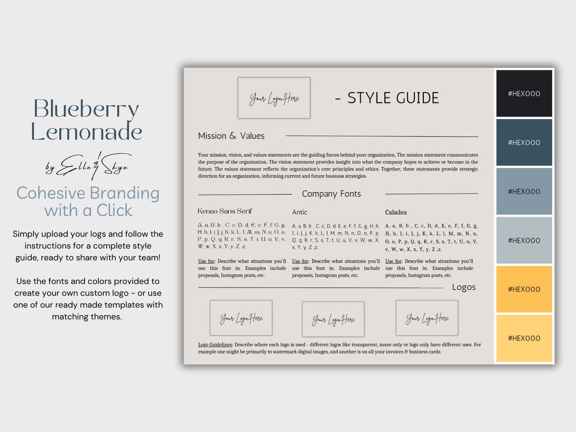 Blueberry Lemonade Brand Palette, Editable Canva Colour Palette With ...