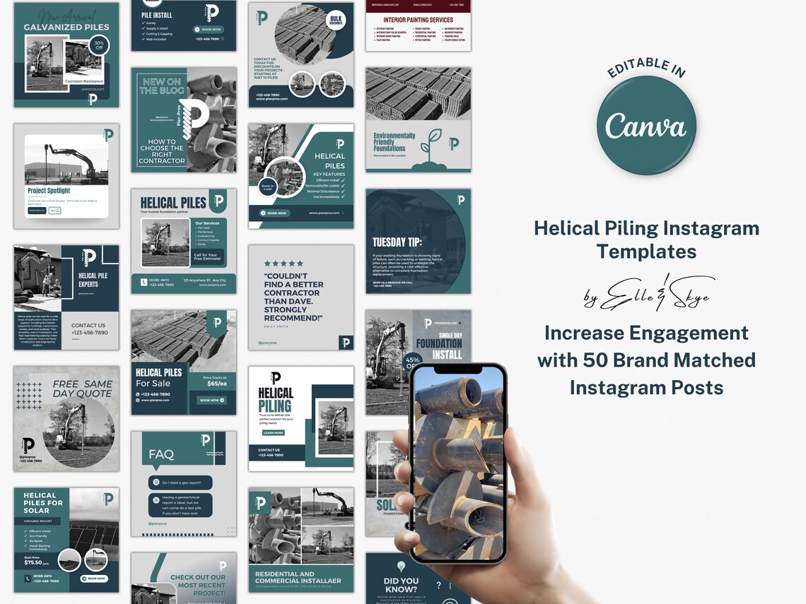 Helical Pile Social Media Templates, 50 Instagram Posts, 20 Story ...