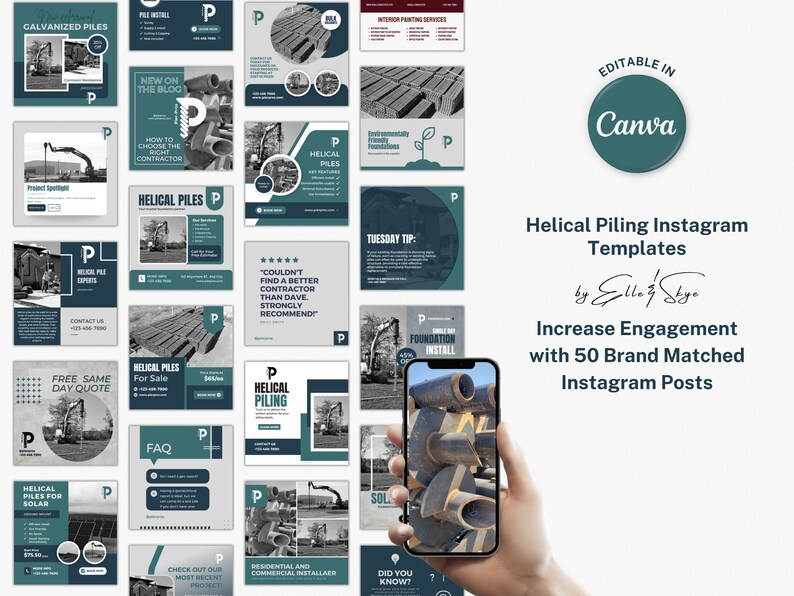 Helical Pile Social Media Templates, 50 Instagram Posts, 20 Story ...