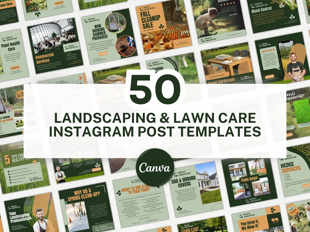 50 Landscaping & Lawn Care Instagram Post Templates for Canva | Yard ...