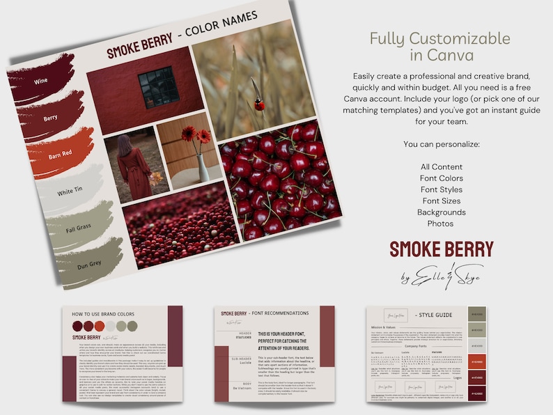 Smoke Berry Brand Palette, Editable Canva Colour Palette With Hex Codes ...