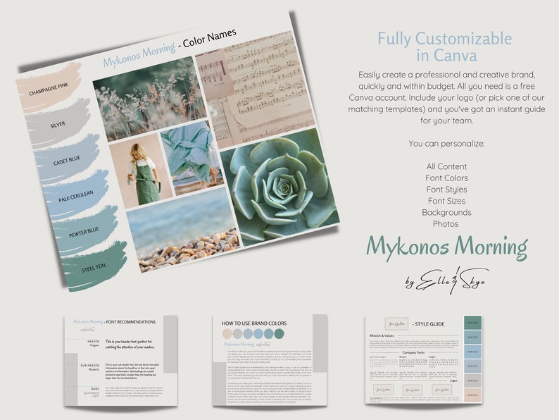 Mykonos Morning Brand Palette, Editable Canva Colour Palette With Hex ...