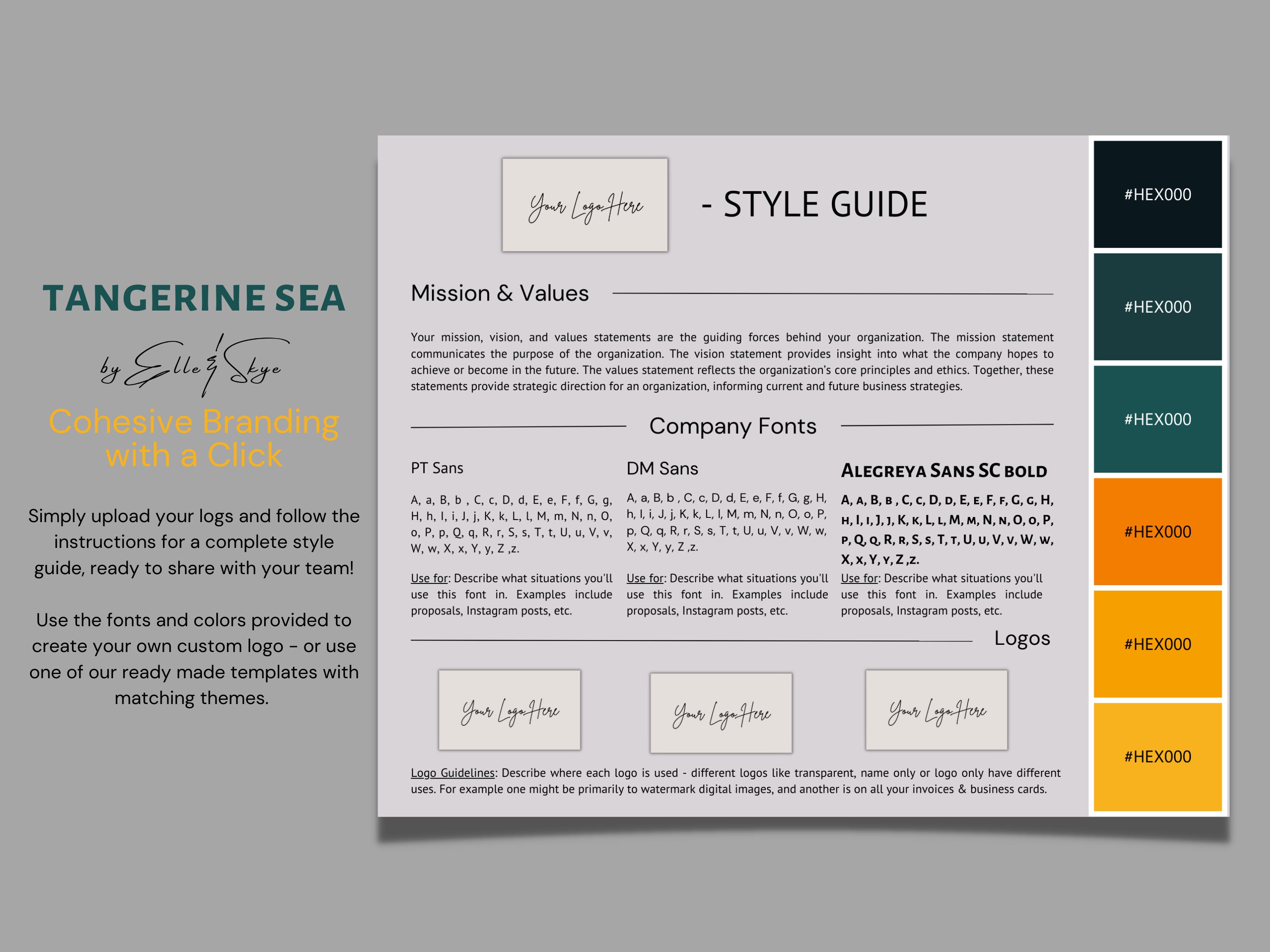 Tangerine Sea Brand Palette, Editable Canva Colour Palette With Hex ...