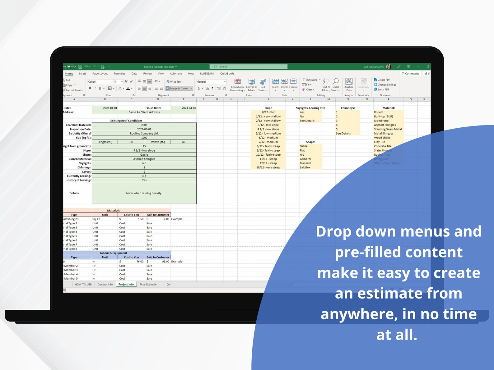 Excel Roofing Estimate Template | Roofer Quote Template | Simple ...