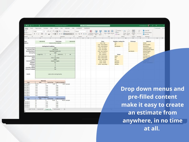 Excel Roofing Estimate Template | Roofer Quote Template | Simple ...