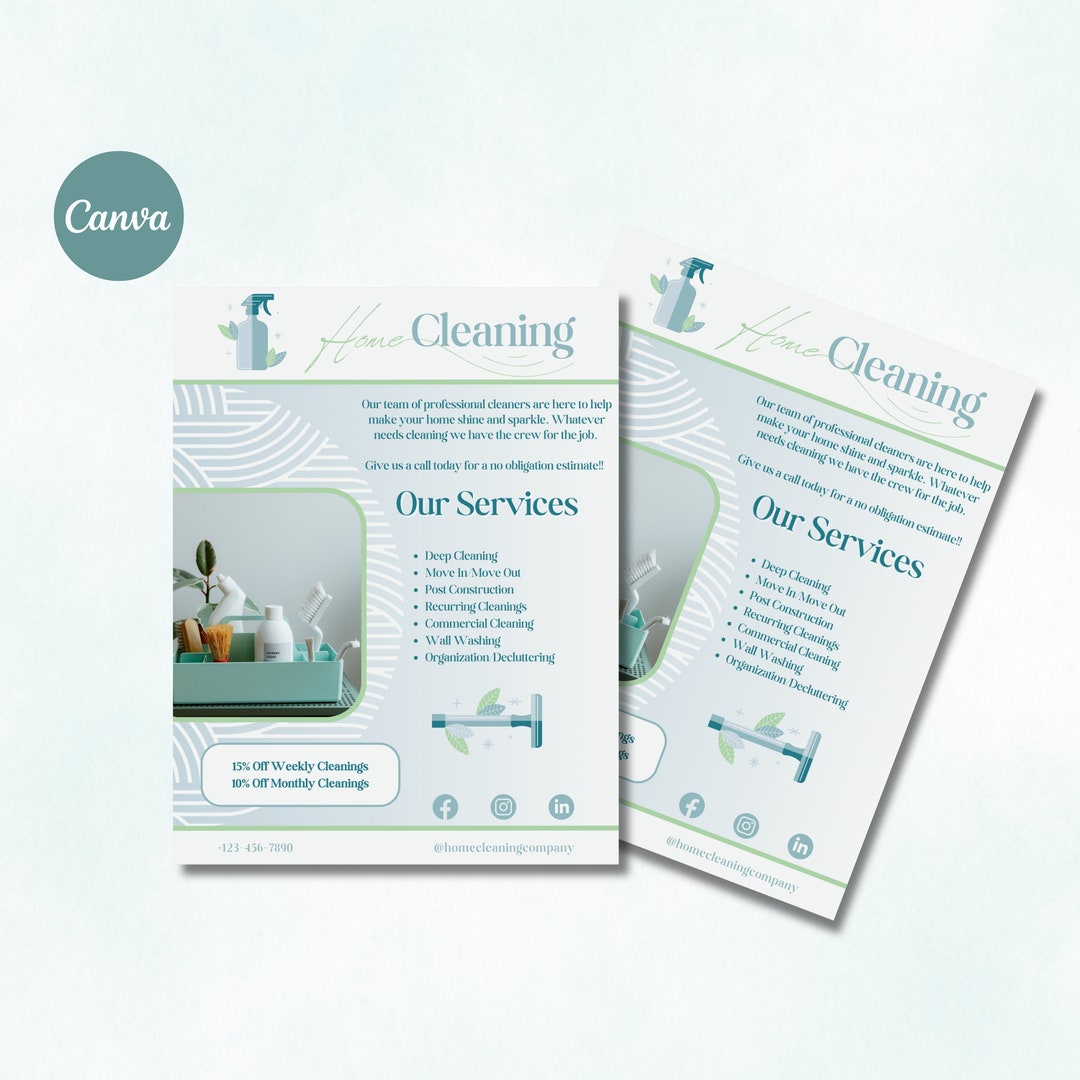 Home Cleaning Services Flyer Template, Printable Residential Cleaning ...