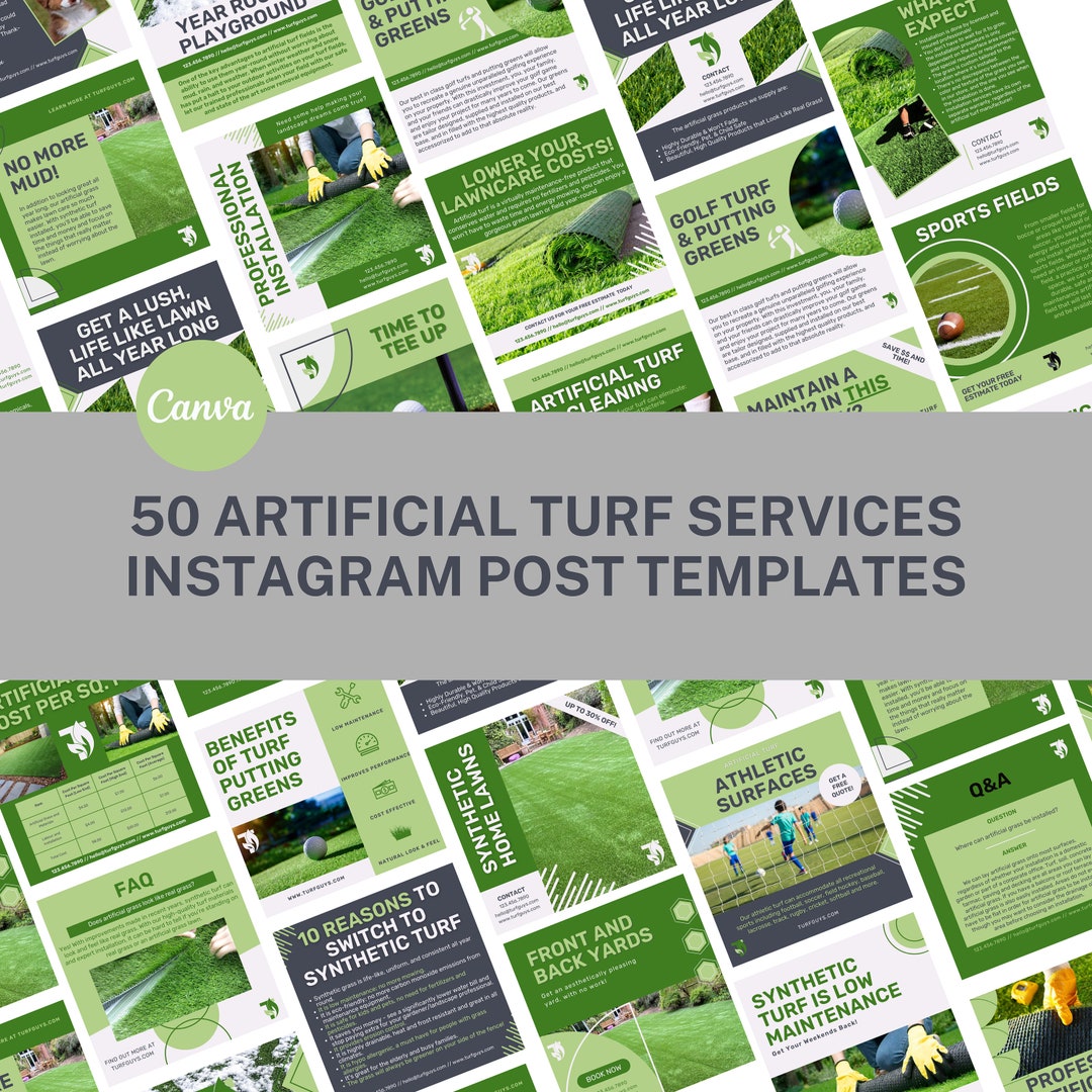 50 Artificial Turf Instagram Post Templates for Canva Synthetic Grass ...