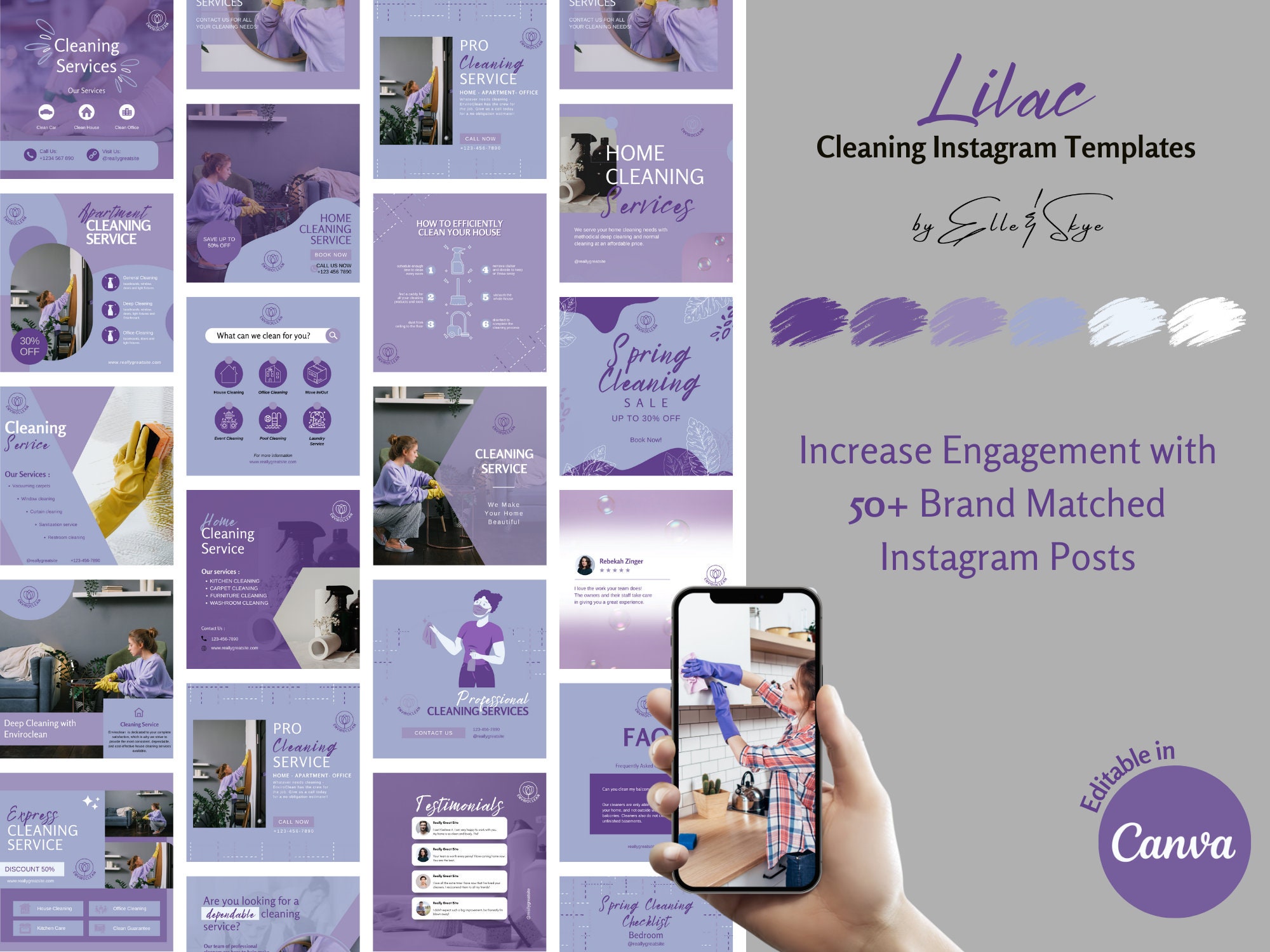 50 Cleaning Instagram Post Templates for Canva Cleaning Business ...
