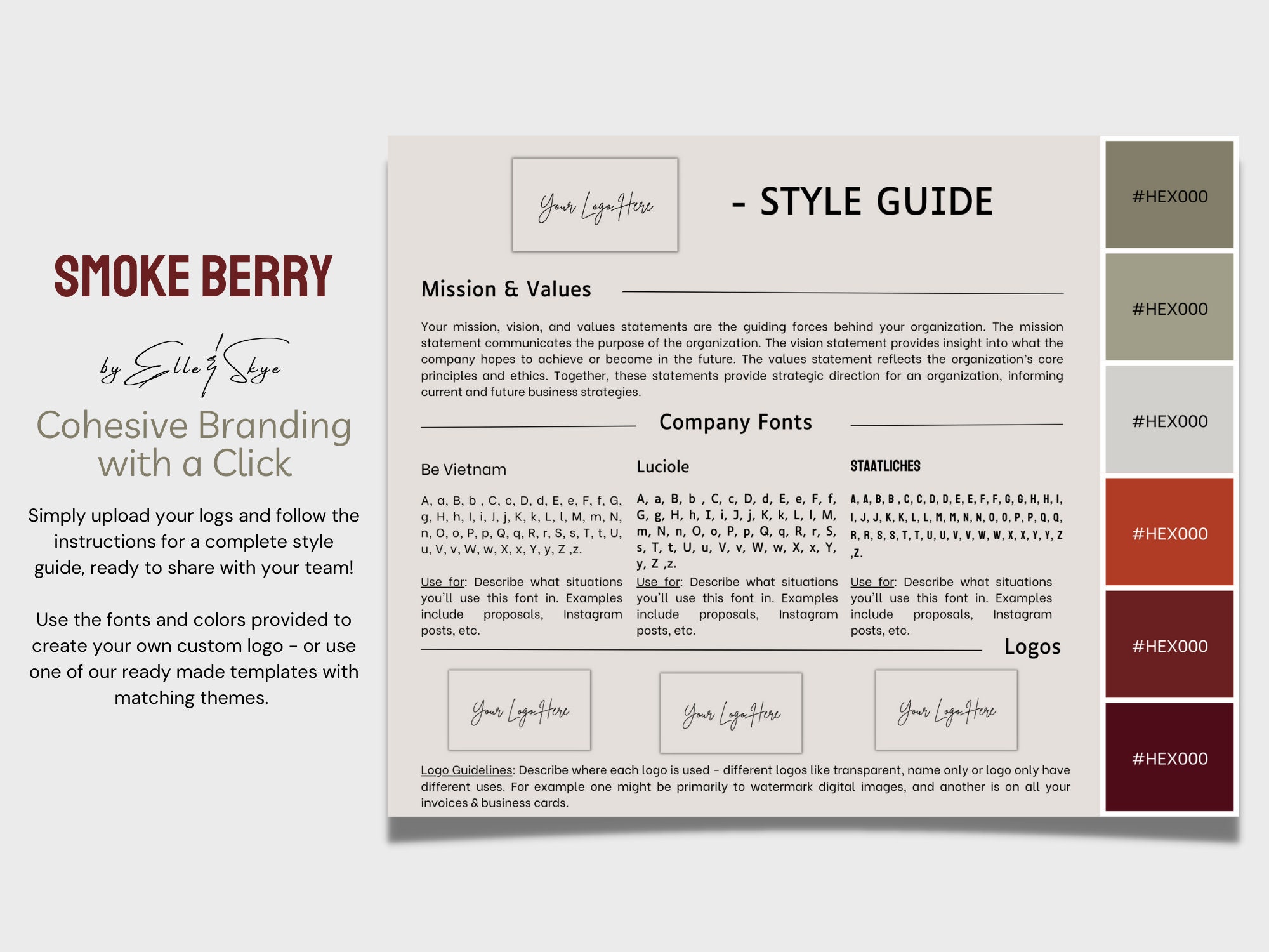 Smoke Berry Brand Palette, Editable Canva Colour Palette With Hex Codes ...