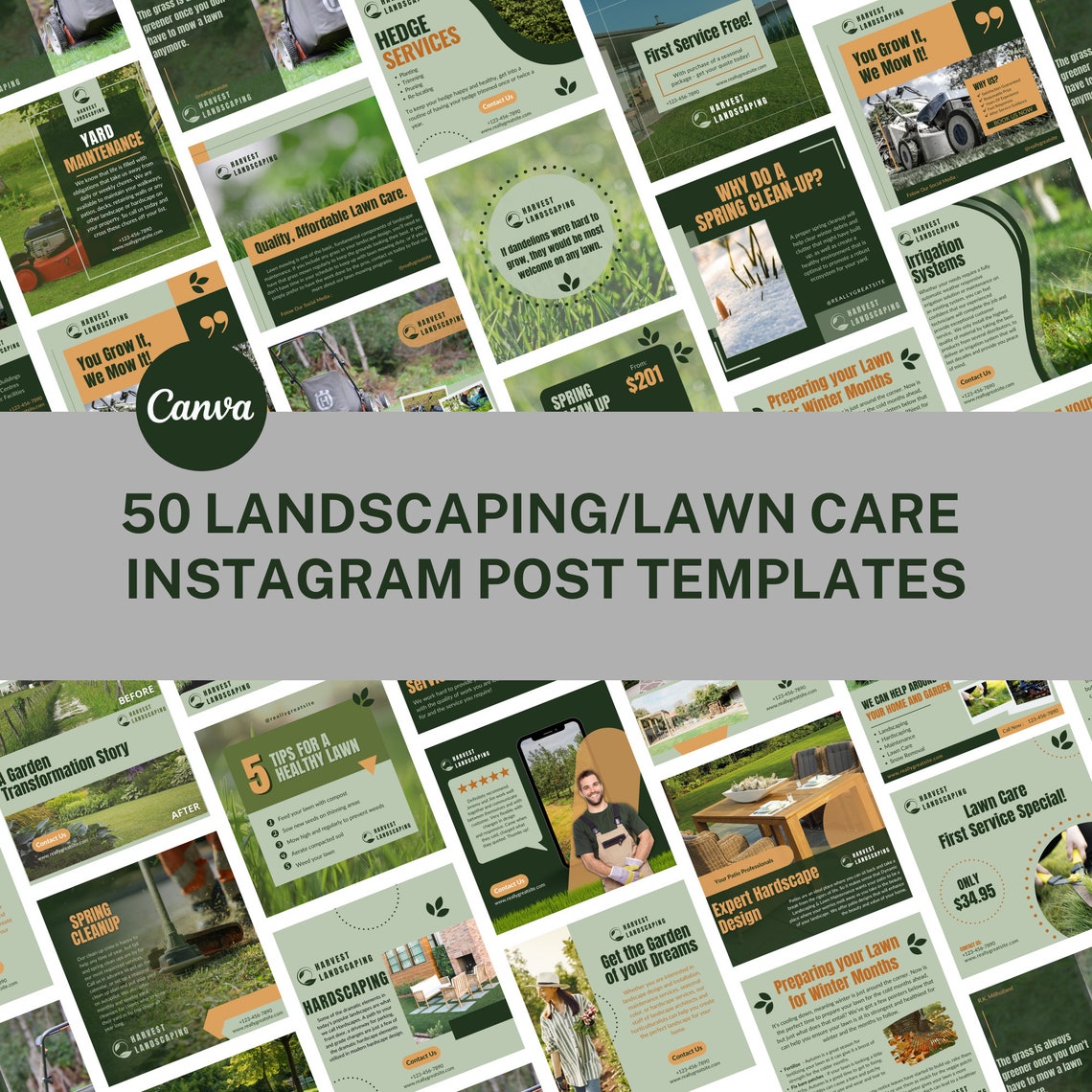 50 Landscaping & Lawn Care Instagram Post Templates for Canva Yard ...