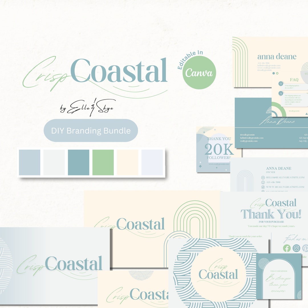 Branding Bundle Crisp Coastal DIY Canva Logo Templates, Editable ...