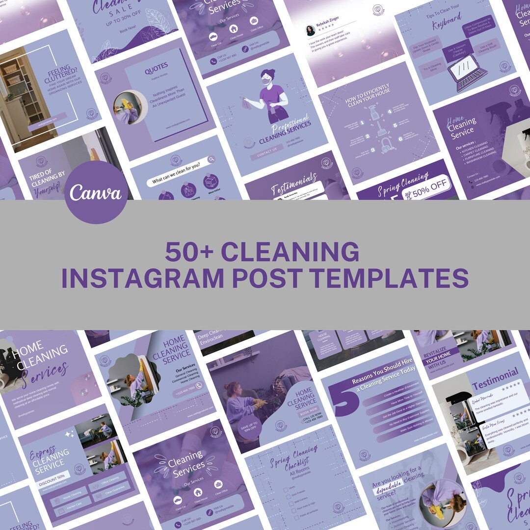 50 Cleaning Instagram Post Templates for Canva Cleaning Business ...