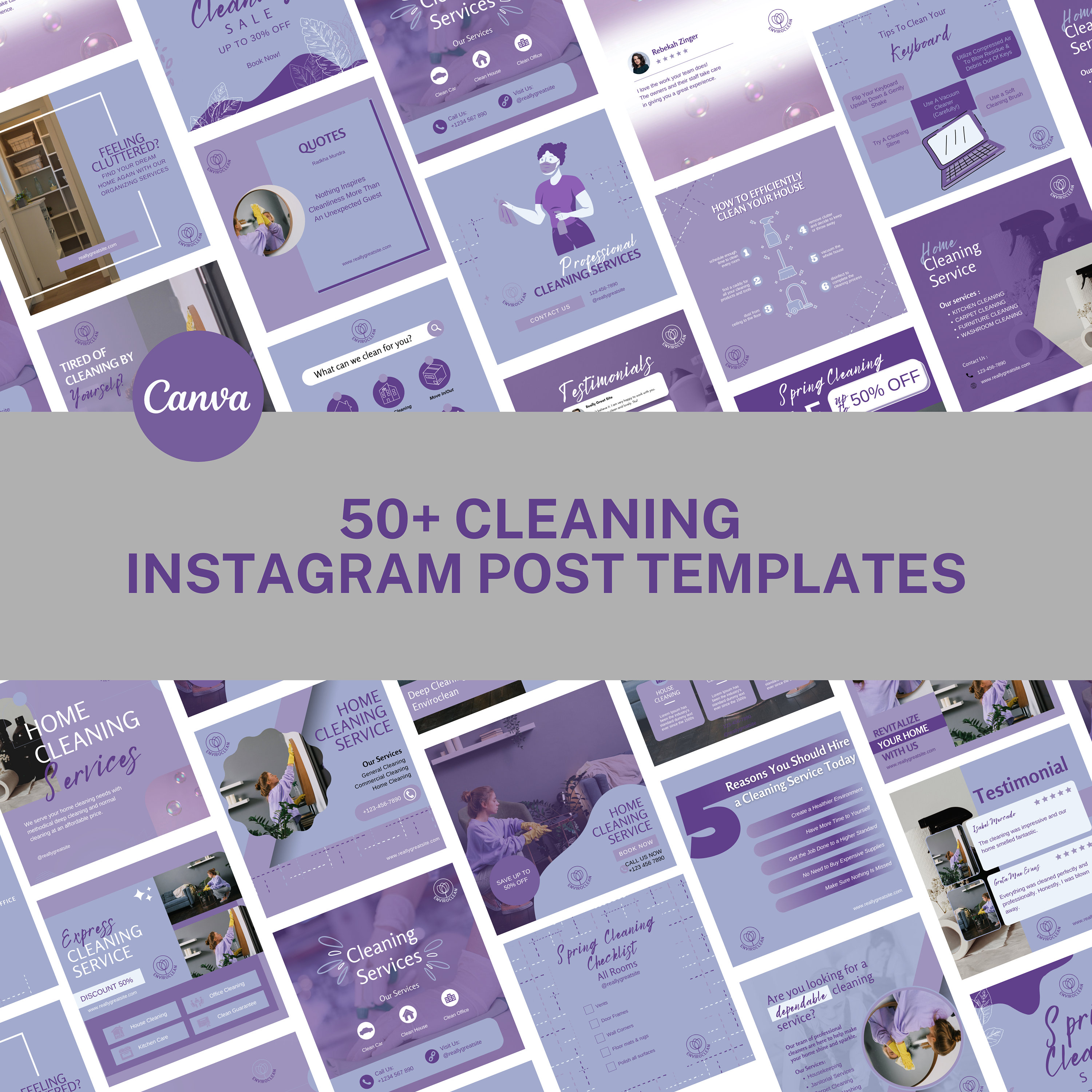 50 Cleaning Instagram Post Templates for Canva Cleaning Business ...