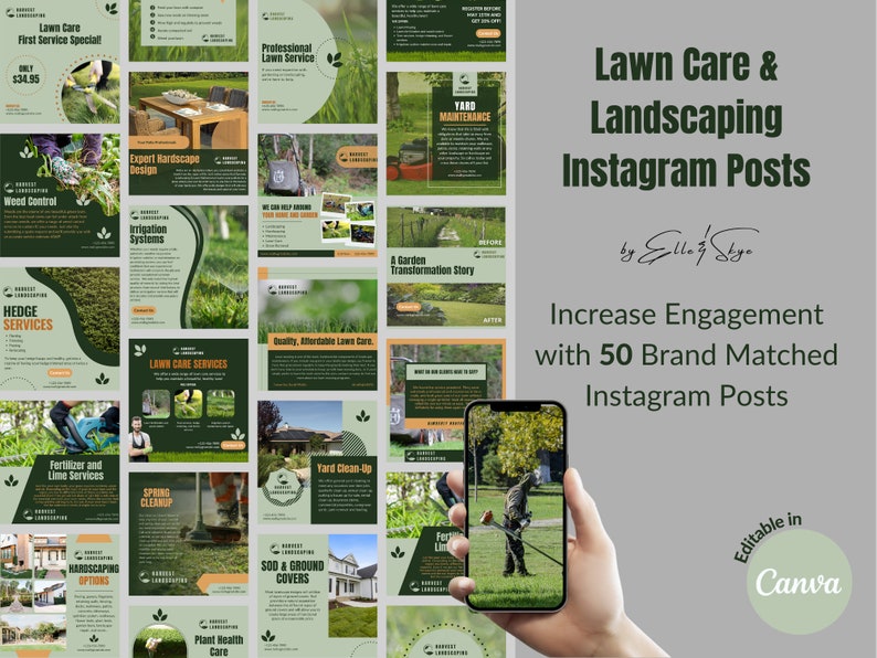 50 Landscaping & Lawn Care Instagram Post Templates for Canva Yard ...