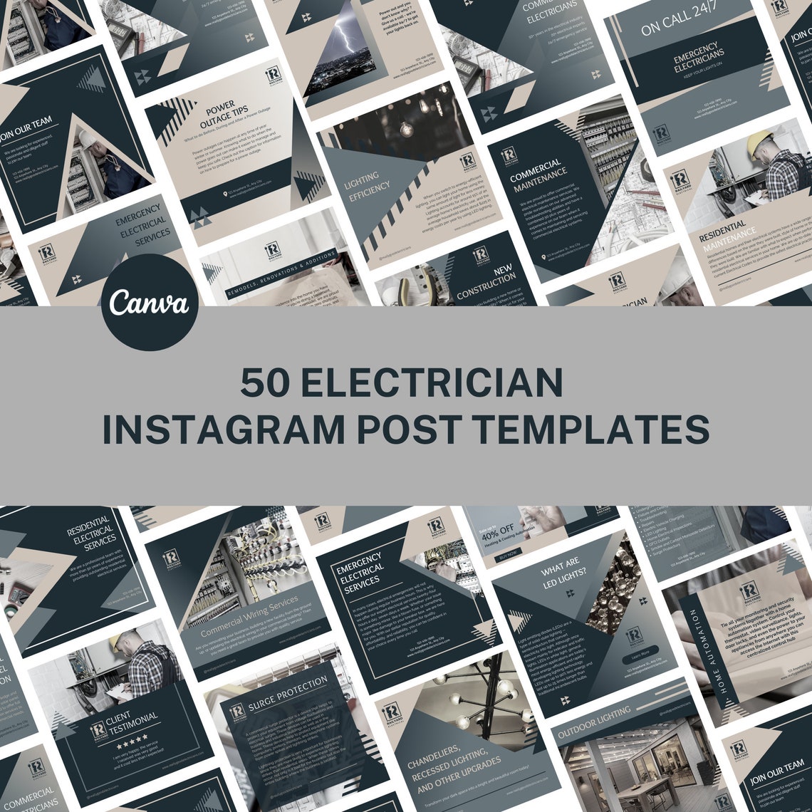 50 Electrician Instagram Post Templates for Canva Electrical Business ...
