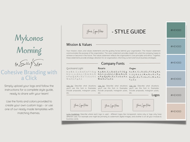 Mykonos Morning Brand Palette, Editable Canva Colour Palette With Hex ...