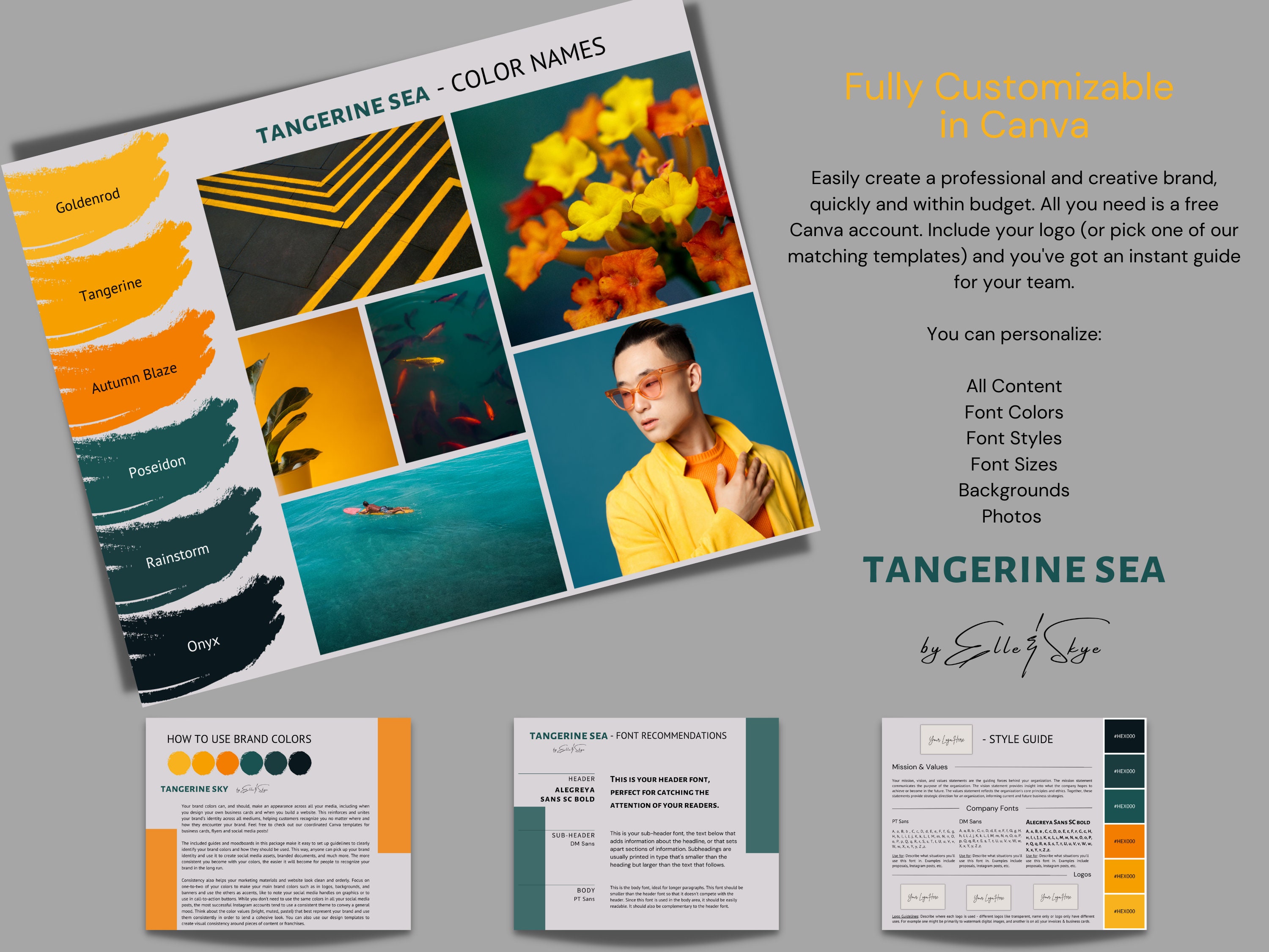 Tangerine Sea Brand Palette, Editable Canva Colour Palette With Hex ...