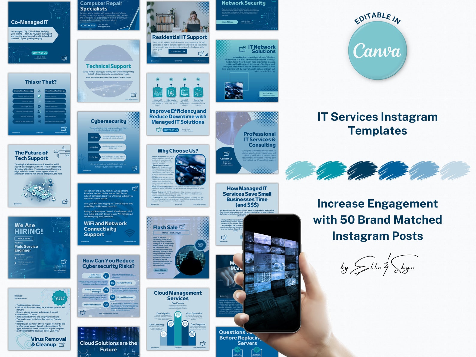 50 IT Services Instagram Post Templates for Canva | Computer Repair ...