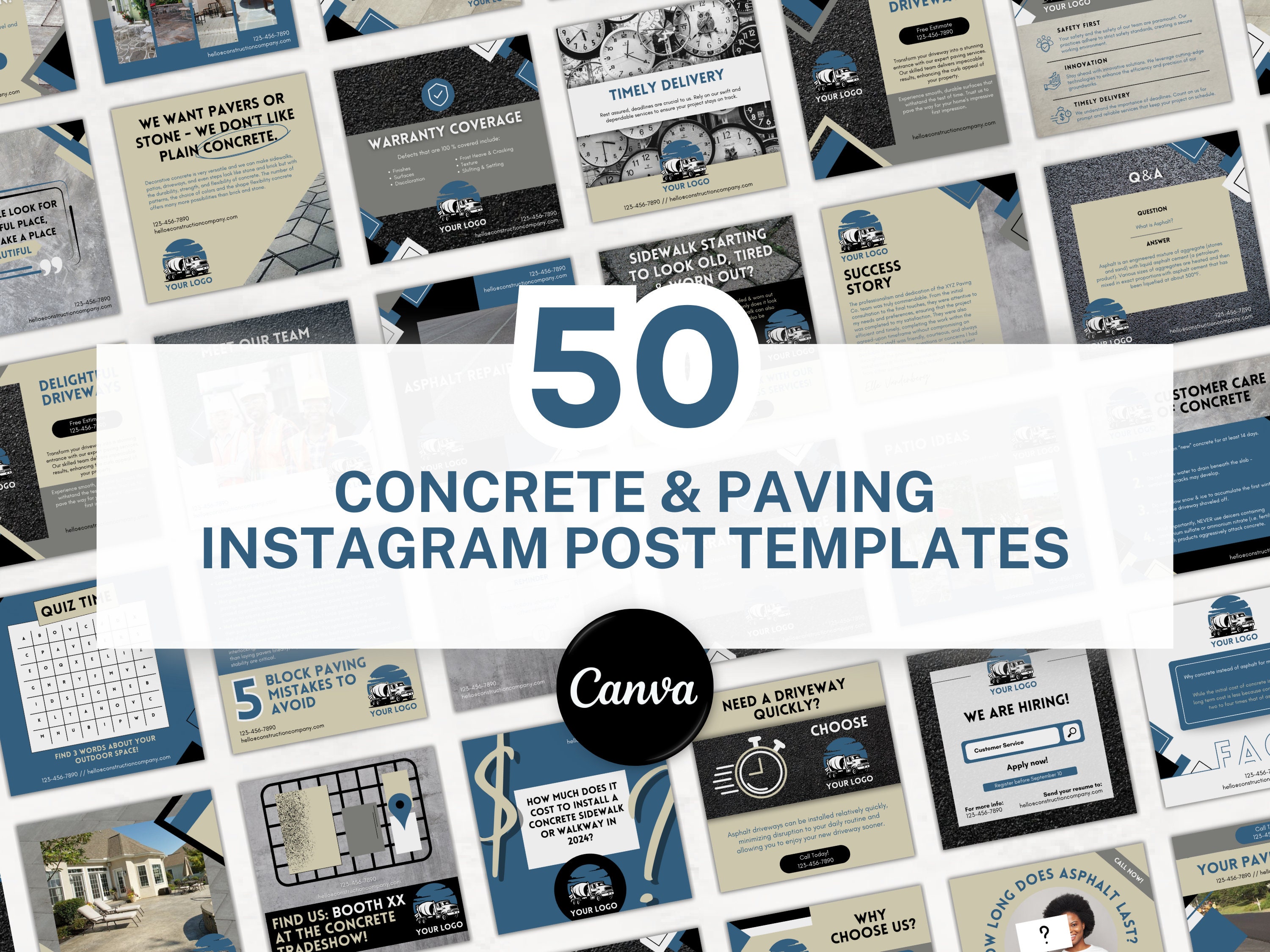 50 Concrete & Paving Service Instagram Post Templates for Canva ...