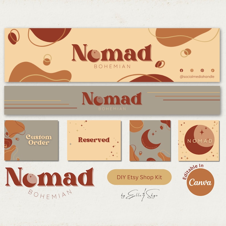 Bohemian Etsy Banner Template, Etsy Store Branding, Editable Canva Boho ...